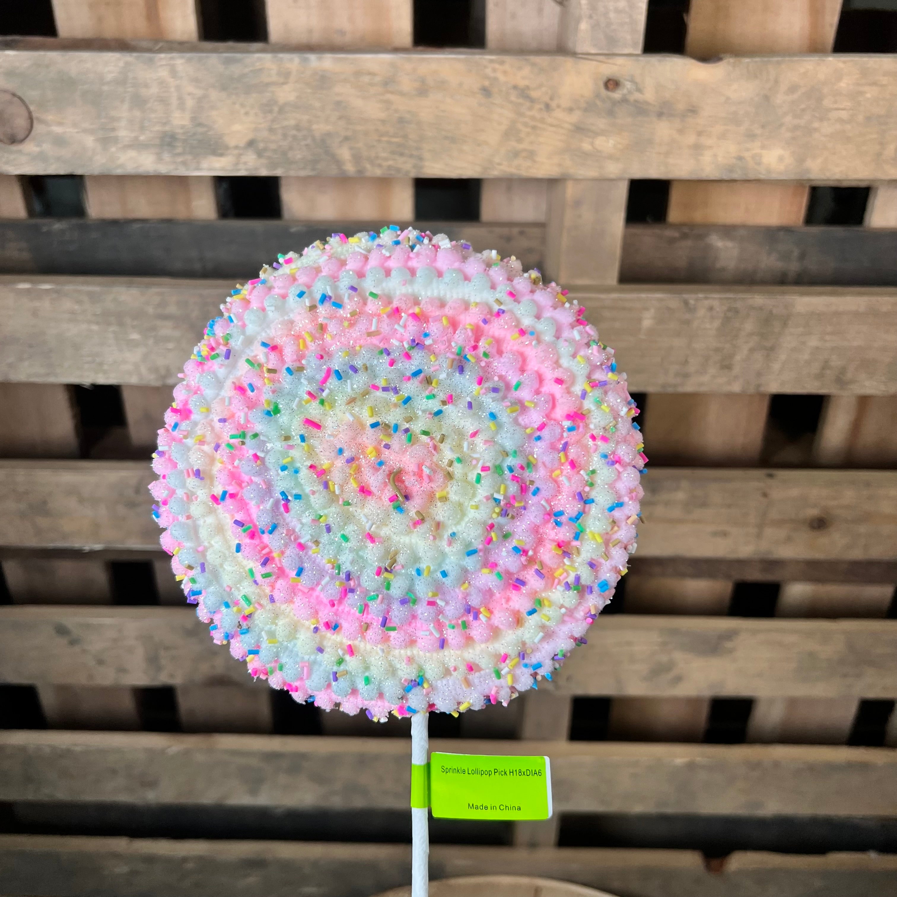 6" Pastel sprinkle lollipop Pick - 63748MULTI – MB Crafts