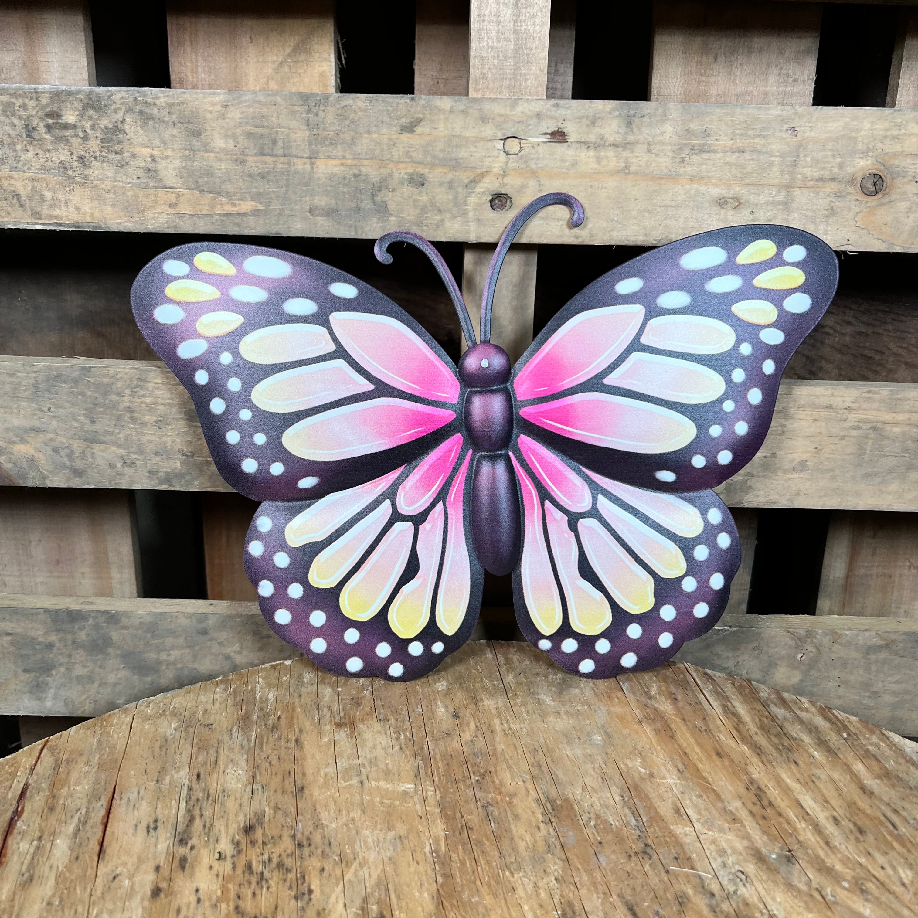 12"LX8.3"H METAL/EMBOSSED MONARCH BUTTERFLY - DK BROWN/YLW/PEACH/PINK ...
