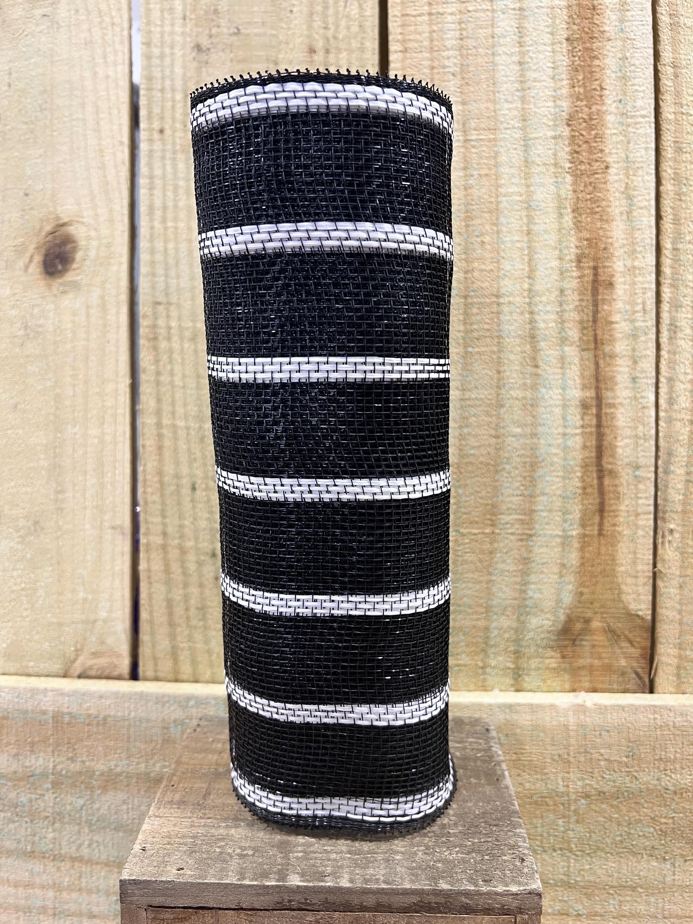 10" x 10Y black and white vertical wide stripe mesh , black mesh, wrea ...