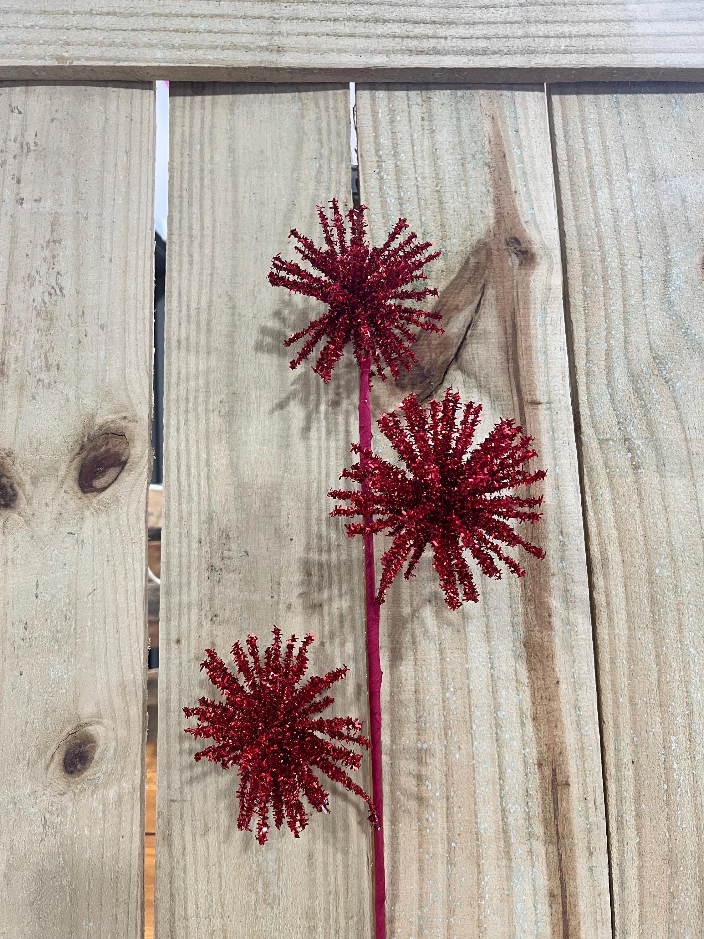 Red spike spray 23", Glittered firework pick, Wreath embellishment, RG ...
