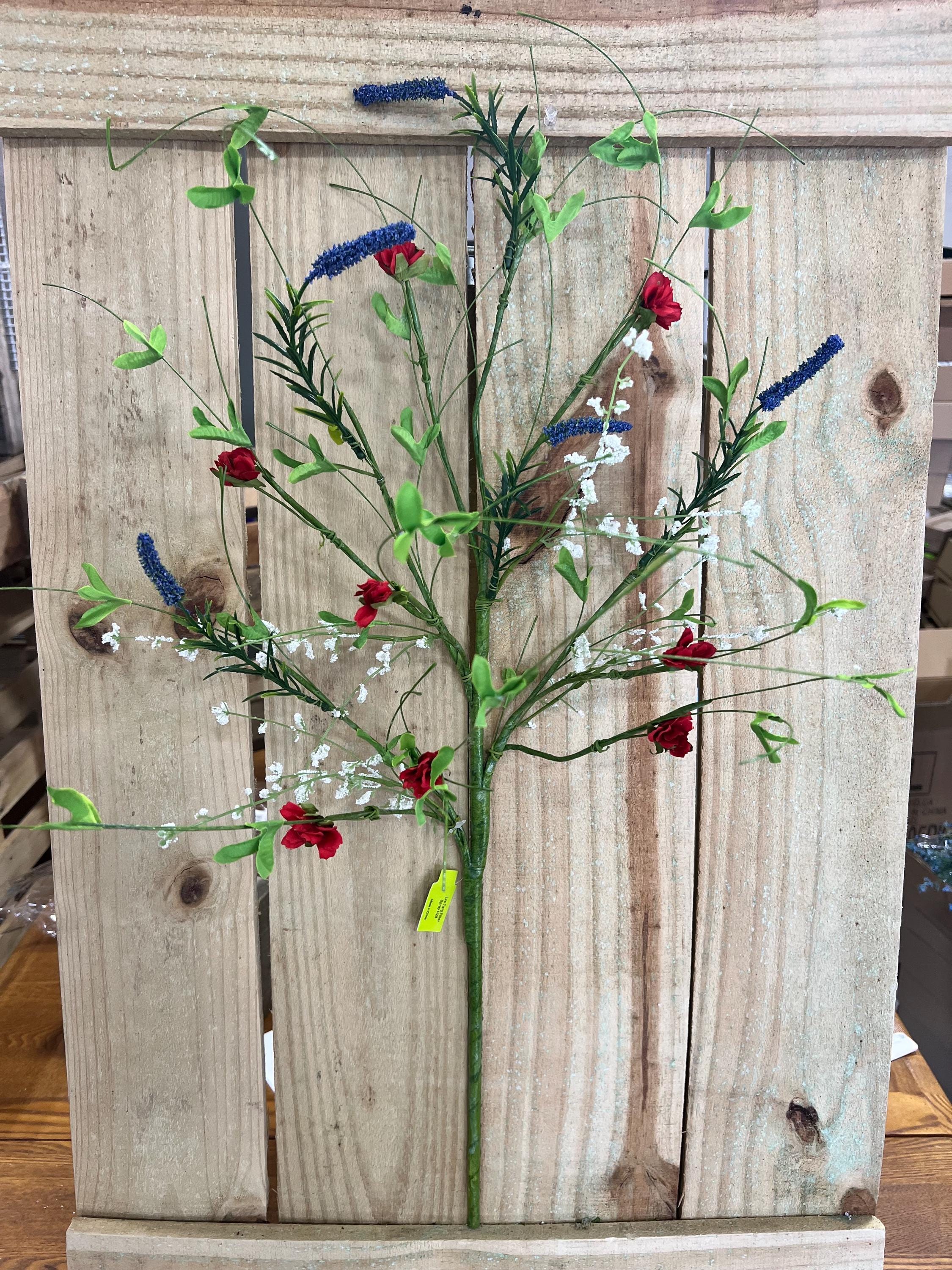 28" patriotic twig filler bush, wreath embellishment, patriotic floral ...