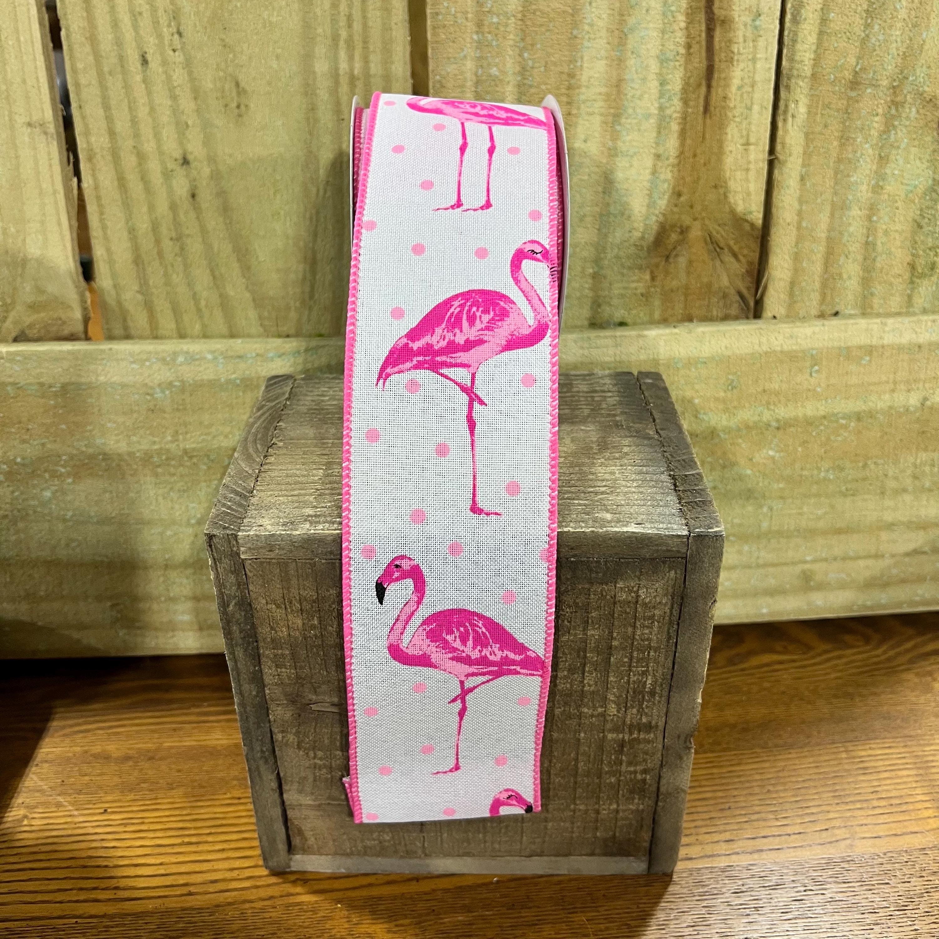2.5" x 10Y flamingo Wired Ribbon, wreath making supplies, summer ribbo ...